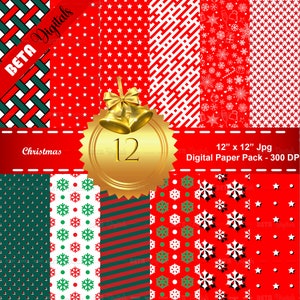 Christmas Paper Digital Paper Pack Christmas Red and White Seamless ...