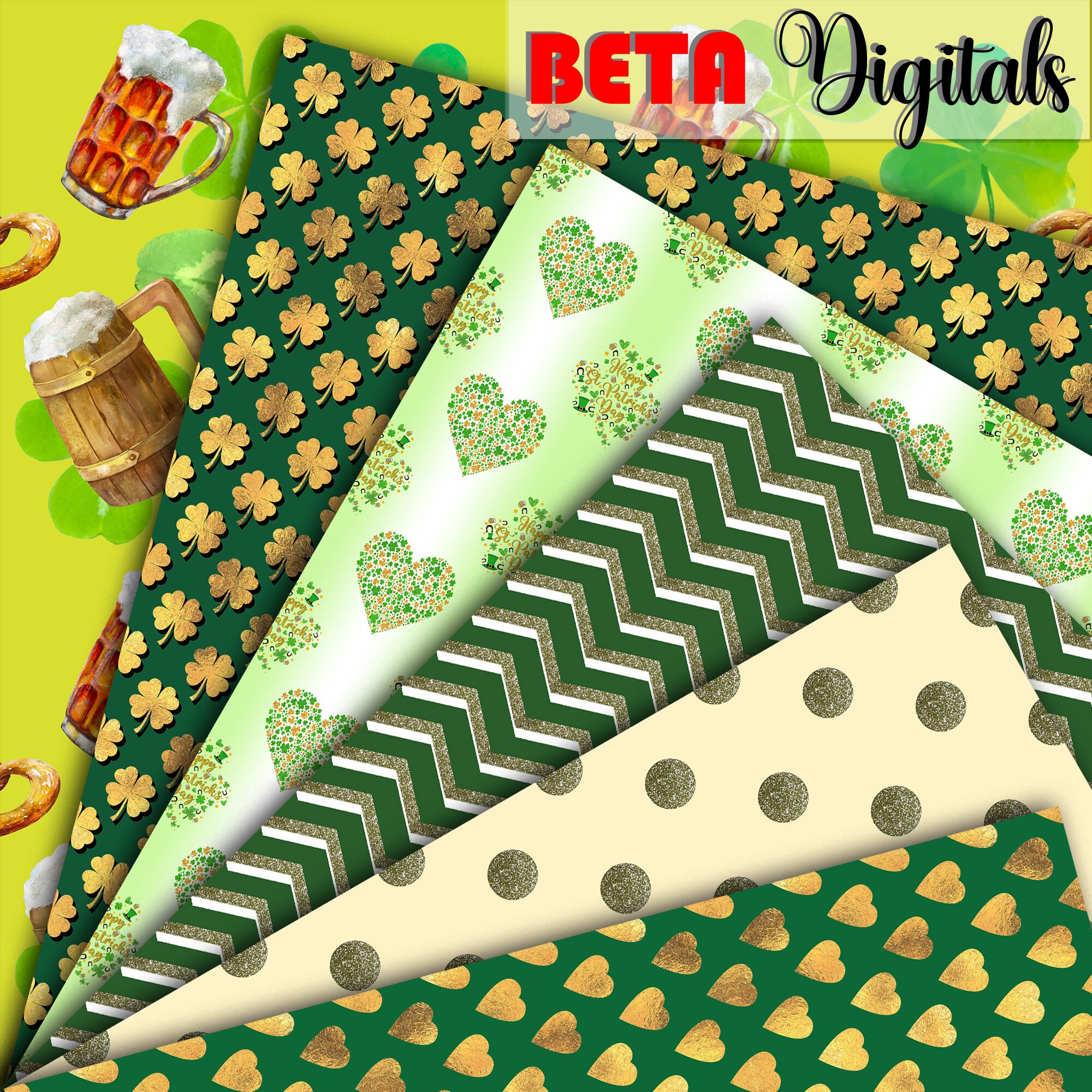 St. Patrick's Day Printable Day Spring Rainbow Digital Papers Lucky ...