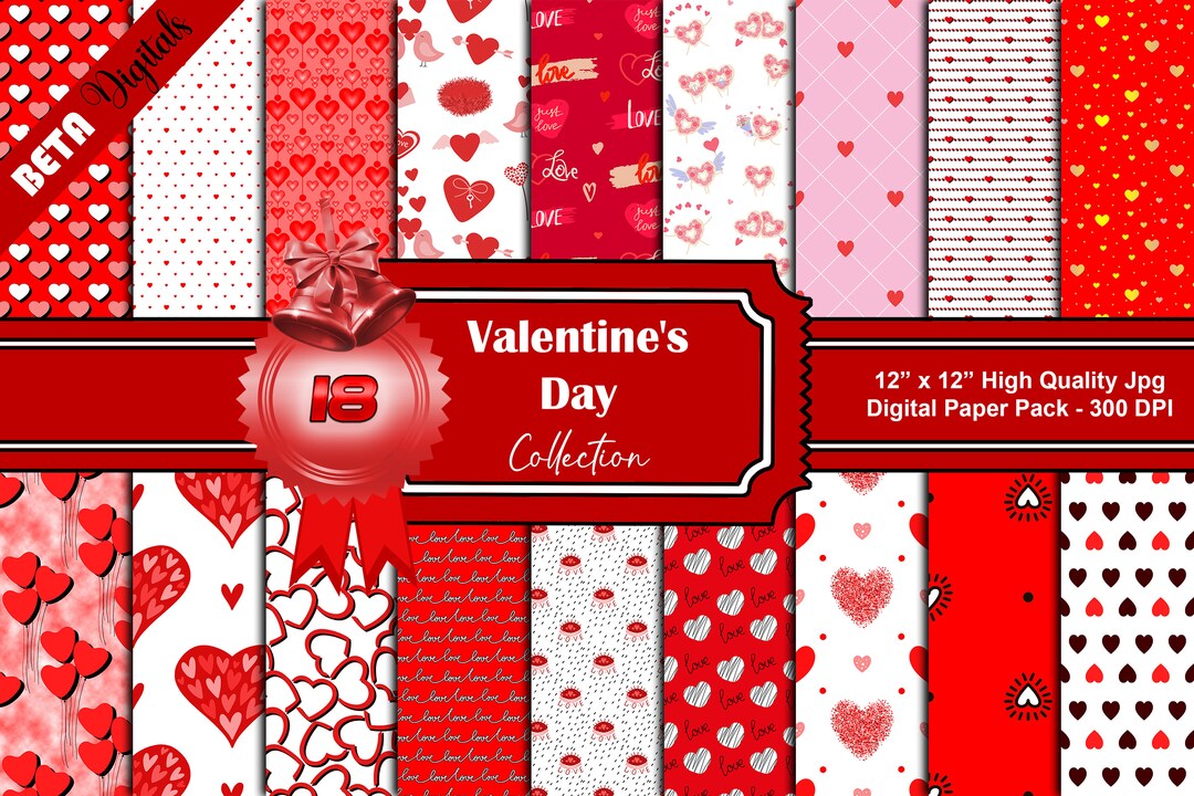Valentine Digital Papers Valentine Scrapbook Papers Cute Pattern ...