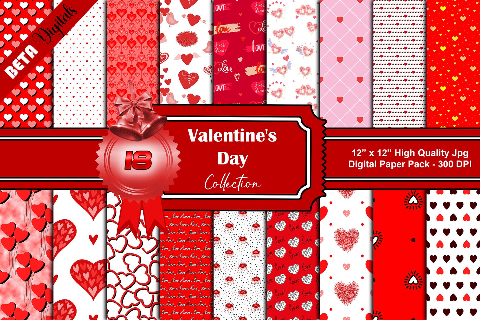 Valentine Digital Papers Valentine Scrapbook Papers Cute Pattern ...