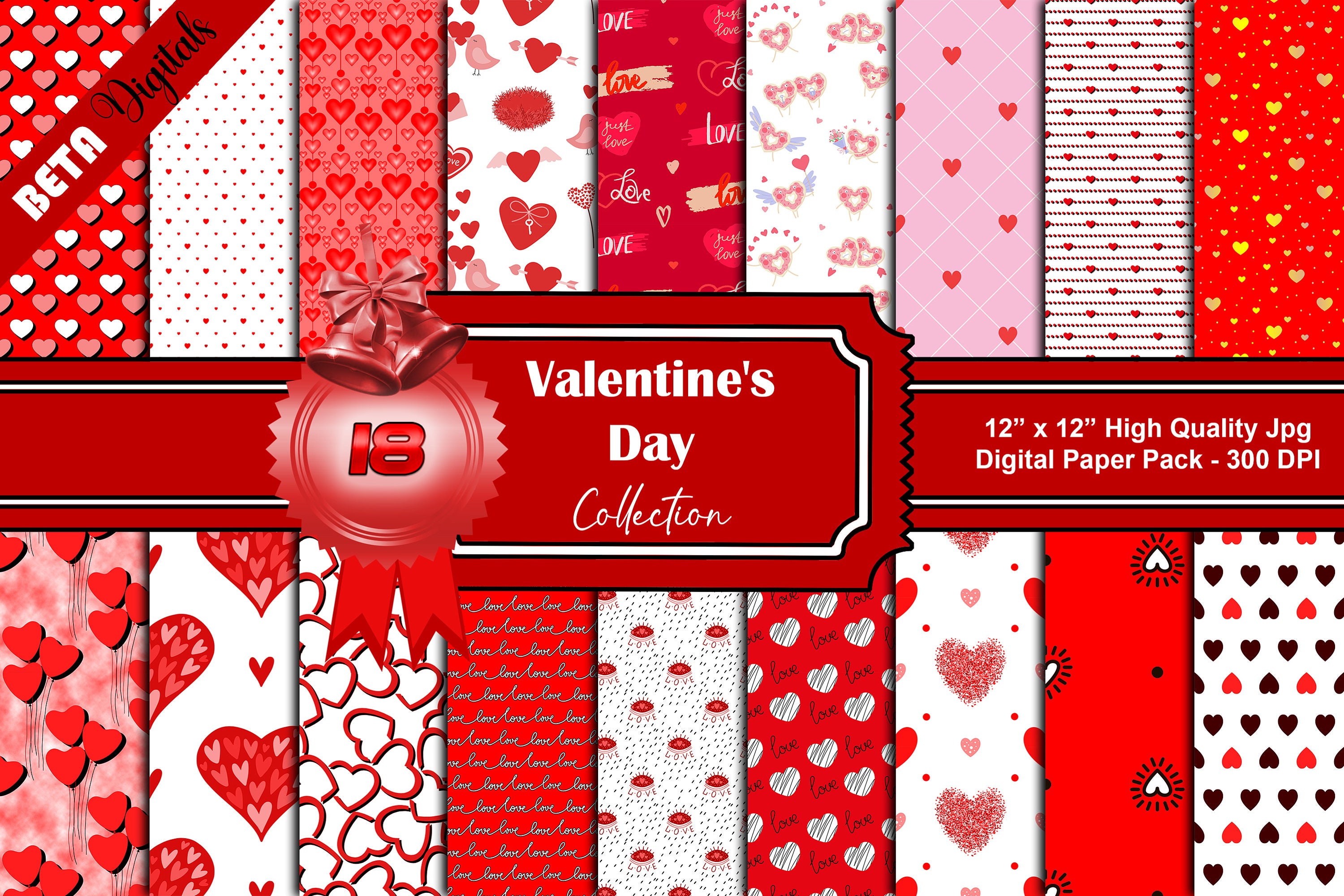 Valentine Digital Papers Valentine Scrapbook Papers Cute Pattern ...