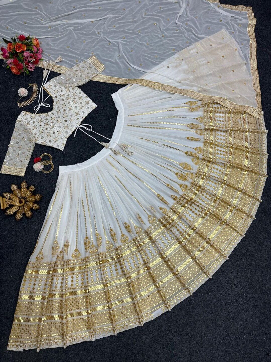 Buynow White and Golden Lehenga Choli Wedding Party Function Sangeet ...