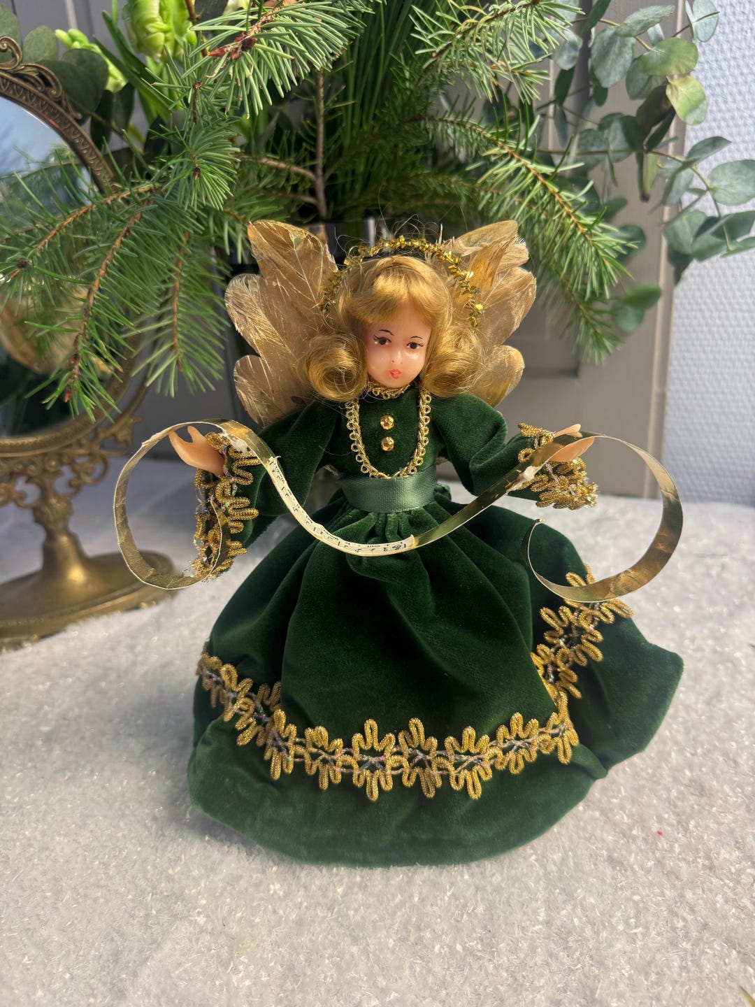 24 X 17 Cm / Christmas Angel Velvet & Wax / Tinsel Angel / Nostalgic ...