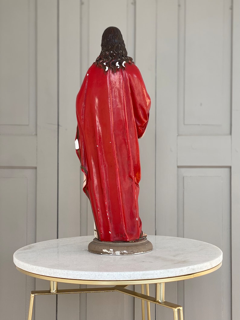 55 Cm Old Jesus Statue / Sacred Heart / Chalk Plaster / Hand Painted ...