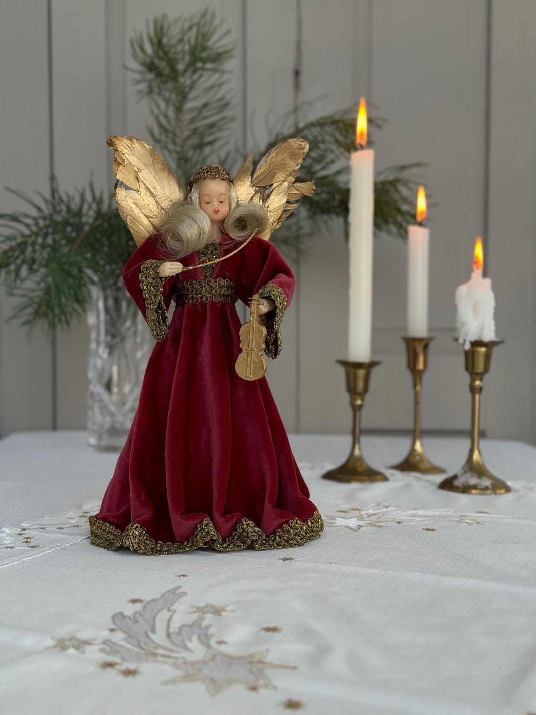 29 X 17 Cm Rare Antique Christmas Angel, Wax Head & Hands, Tinsel Angel ...
