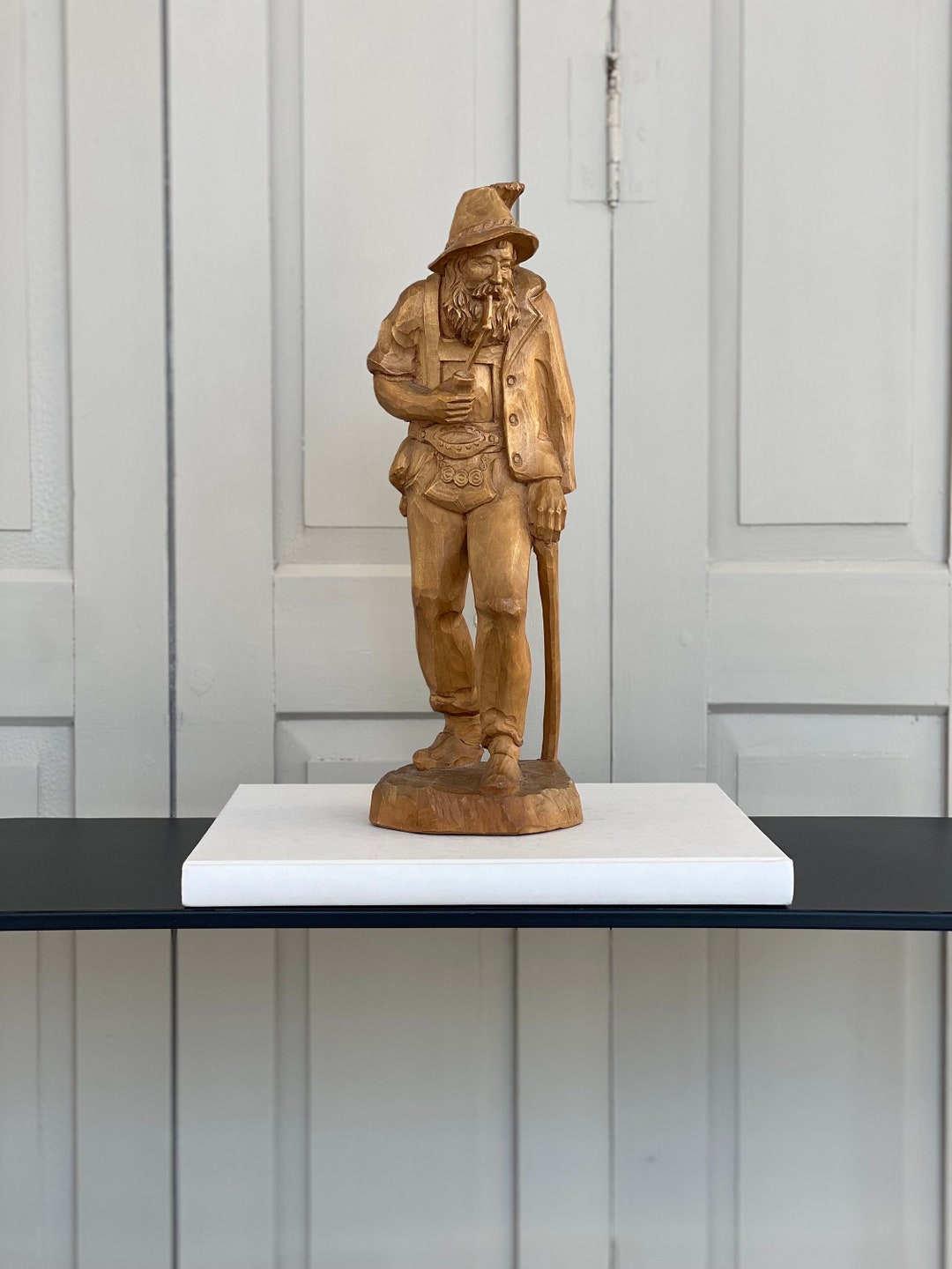 38 Cm / Hand-carved Wooden Figure Mountaineer / Old Man Figure Wood ...