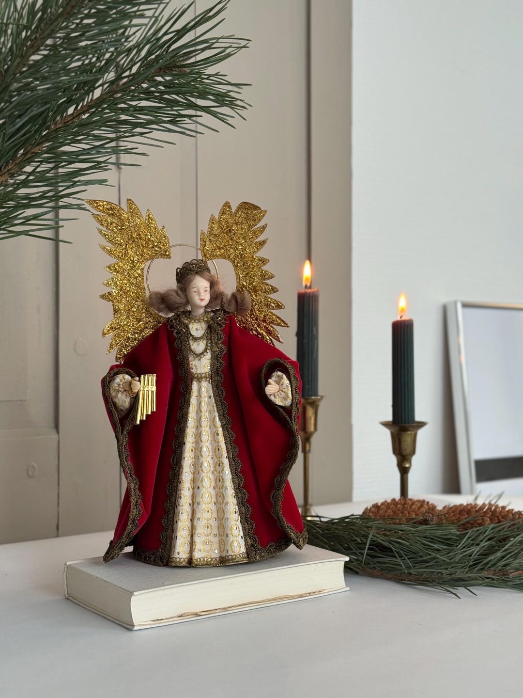 29 X 17 Cm / Christmas Angel Wax Head & Hands / Tinsel Angel ...