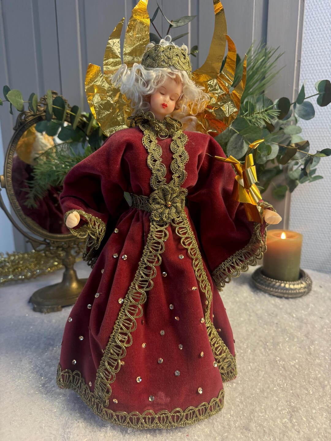 40 X 25 Cm / Christmas Angel Wax Head & Hands / Tinsel Angel ...