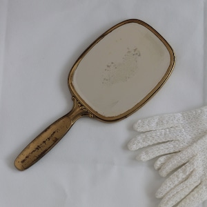 Vintage Hand Mirror Gold / Makeup Mirror / Pocket Mirror With Handle ...