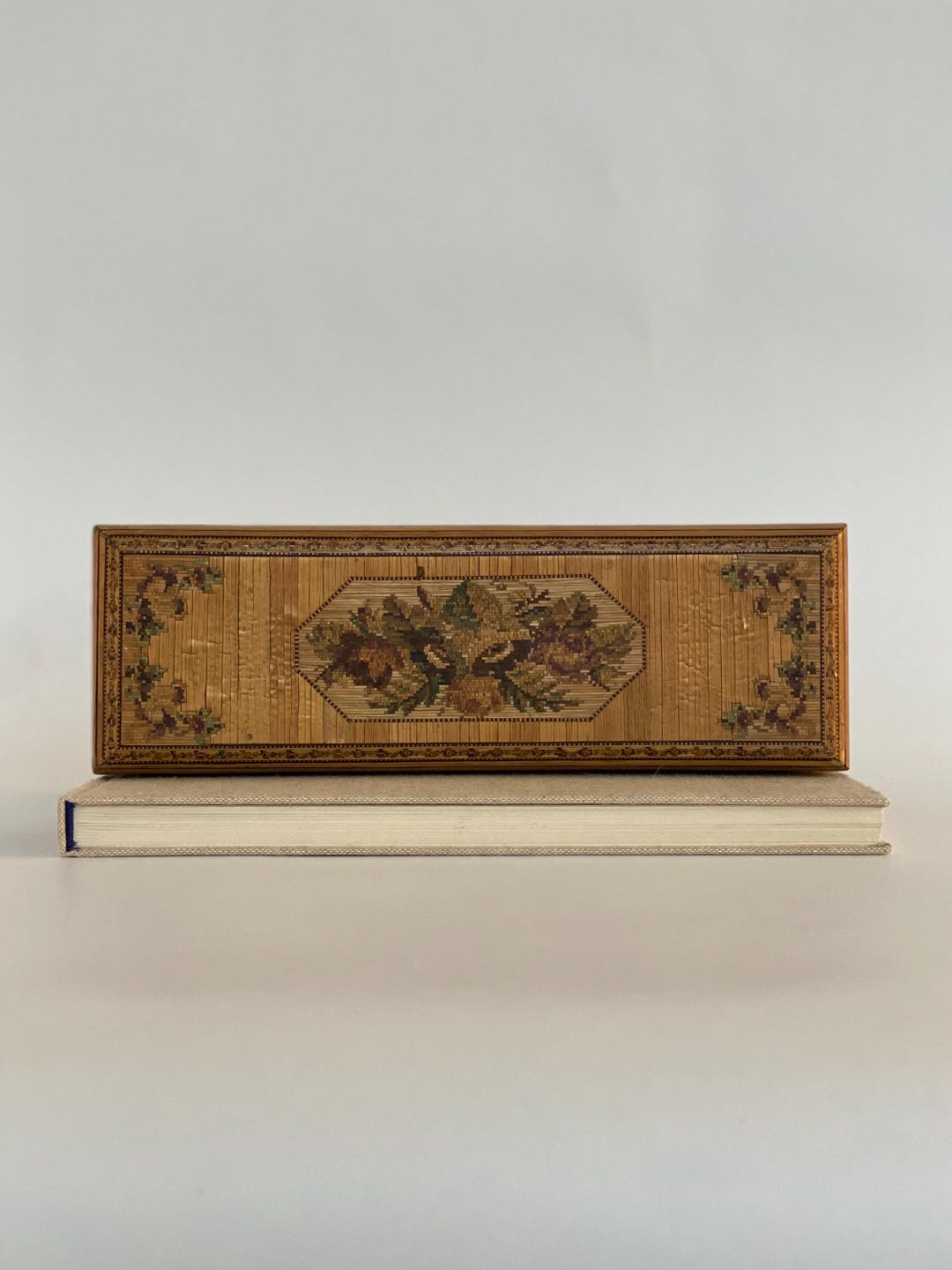 Antique Micro Mosaic Straw Wooden Box / Micro Mosaic Lid / Retro Wooden ...