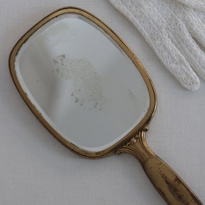 Vintage Hand Mirror Gold / Makeup Mirror / Pocket Mirror With Handle ...