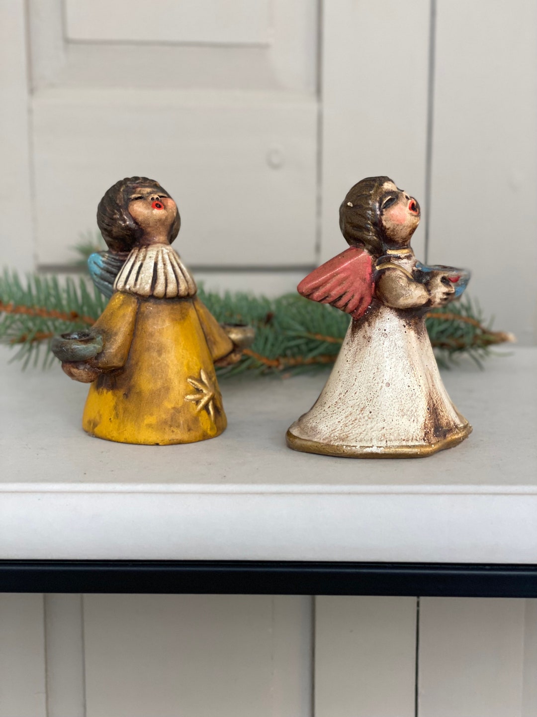 2 Pieces BOZNER ANGEL Thun Ceramic ANGEL Candle Holder Original Italy ...