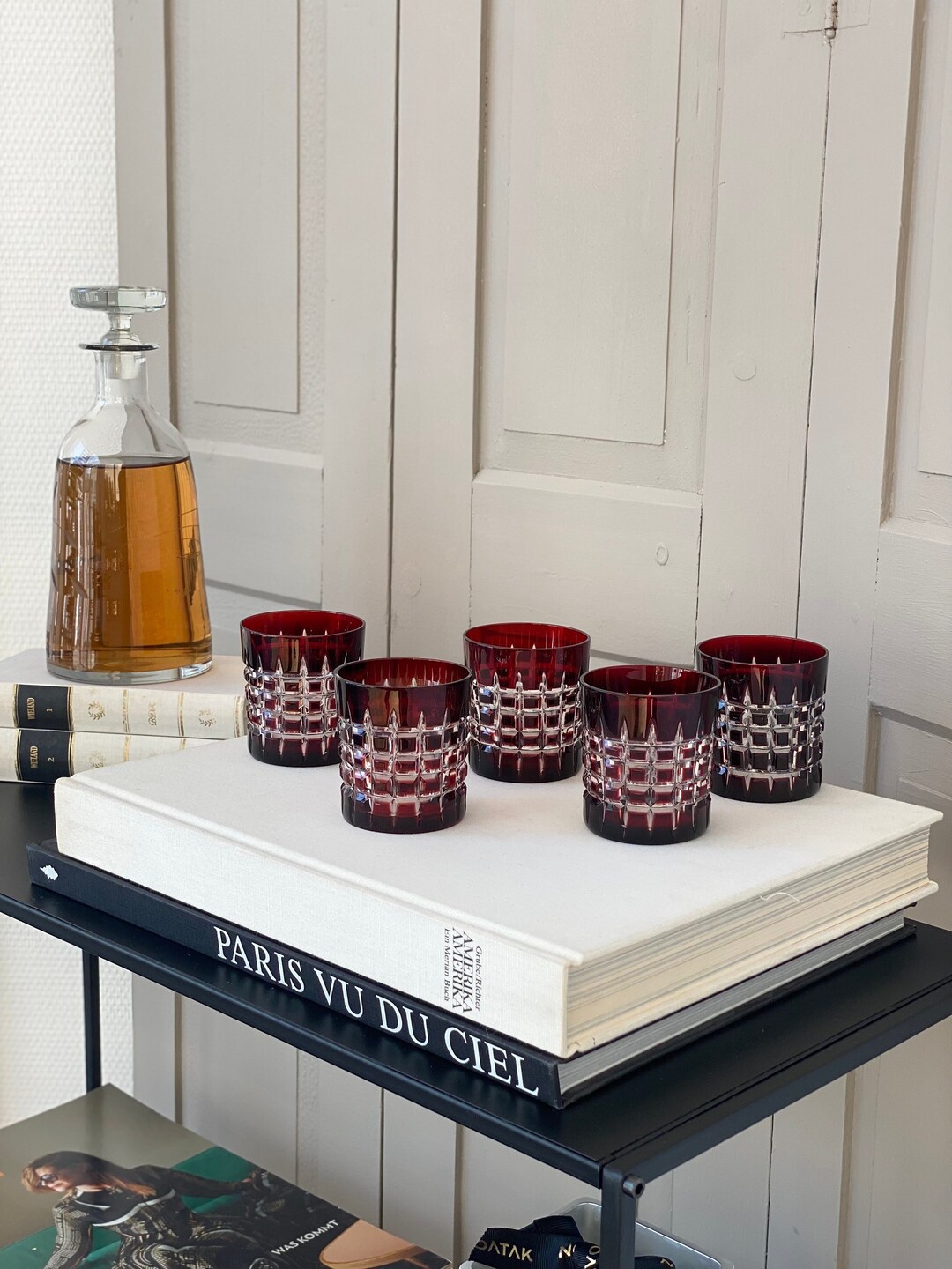 5 Piece Set / Ruby Red Glasses / Crystal Glasses / Whiskey Glasses ...