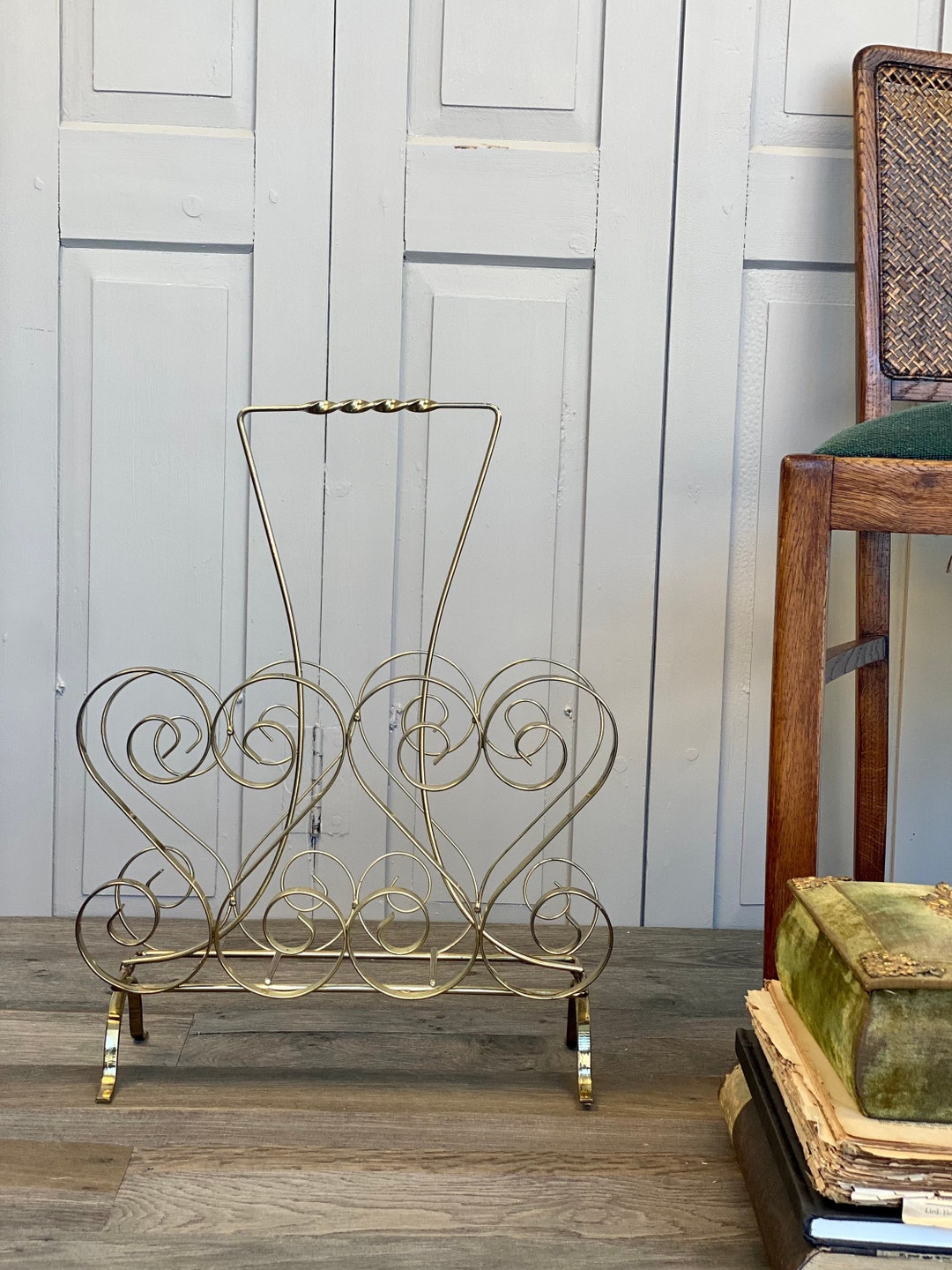 Brass Magazine Rack Retro Gold Colored / Newspaper Rack / Vintage ...