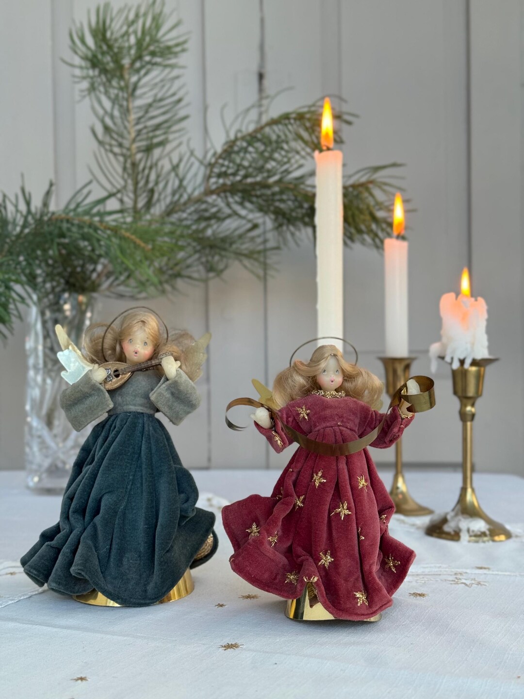 2-piece Set / Christmas Angel / Wax Head & Hands / Tinsel Angel ...