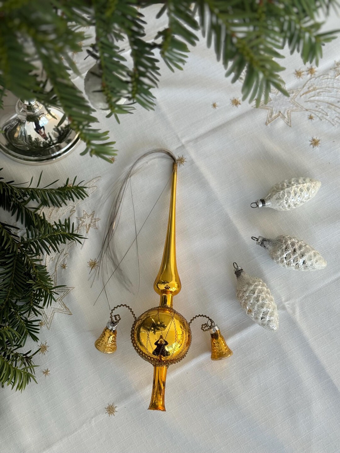29 Cm Nostalgia Christmas Tree Topper Glass Gold, Tinsel Tree Topper ...