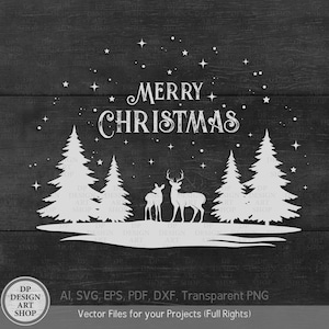 Christmas Deer Winter Scene Silhouette Clipart Svg Ai Eps Pdf - Etsy