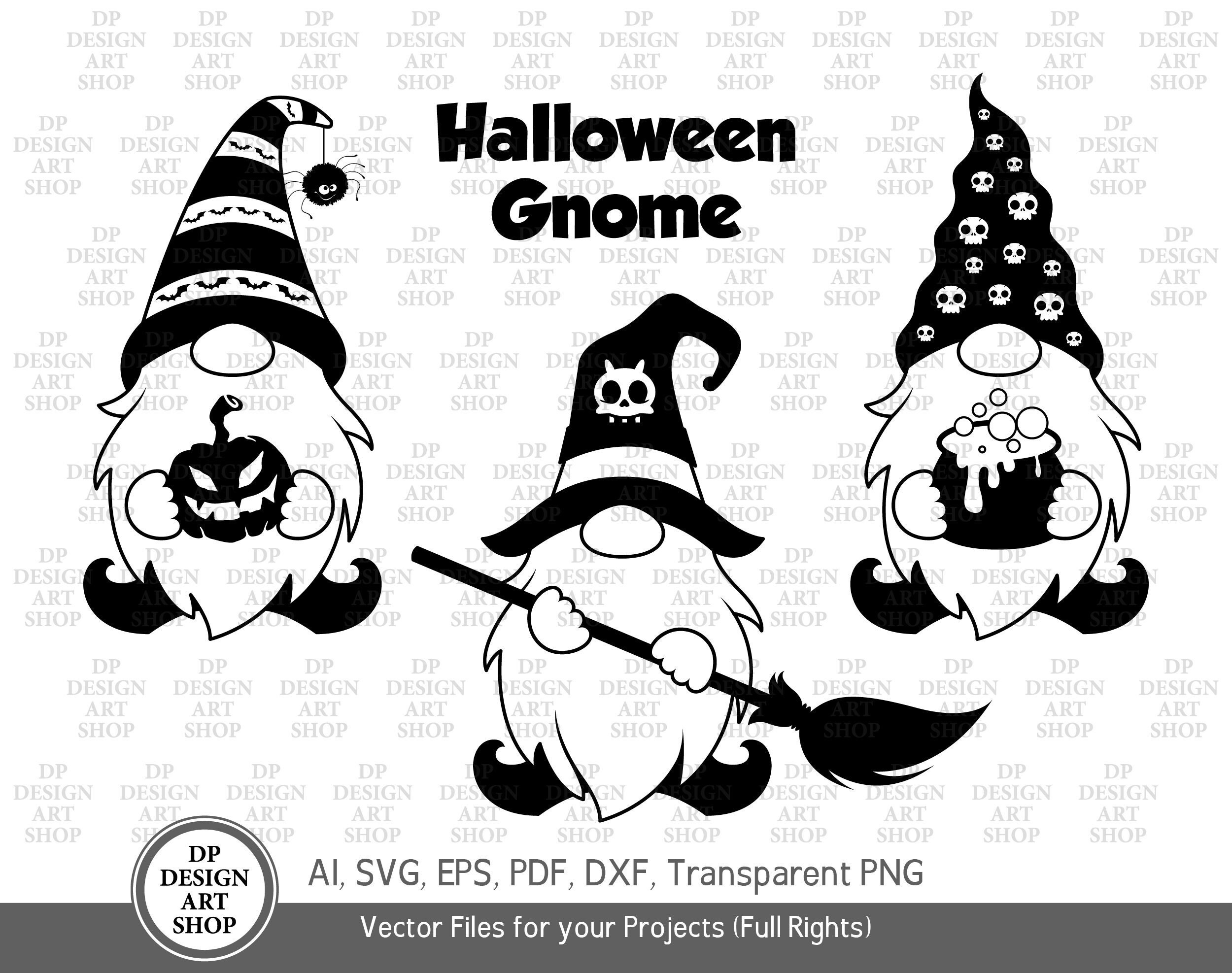 Halloween Gnomes Silhouette Clipart SVG Cutting Files Png for ...