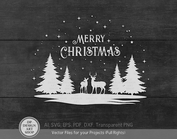 Christmas Deer Winter Scene Silhouette Clipart Svg Ai Eps Pdf | Etsy