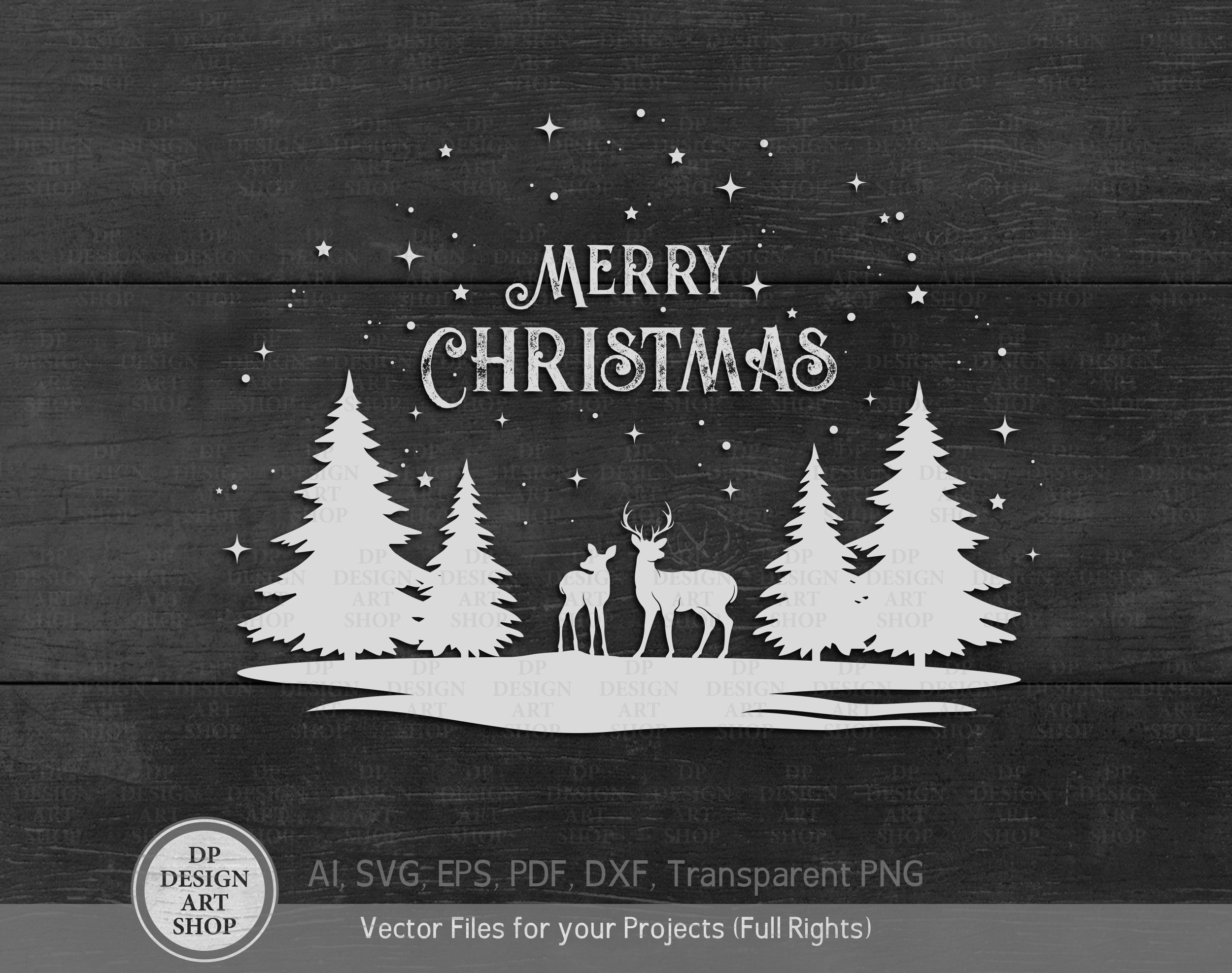 Christmas Deer Winter Scene Silhouette Clipart Svg Ai Eps Pdf - Etsy