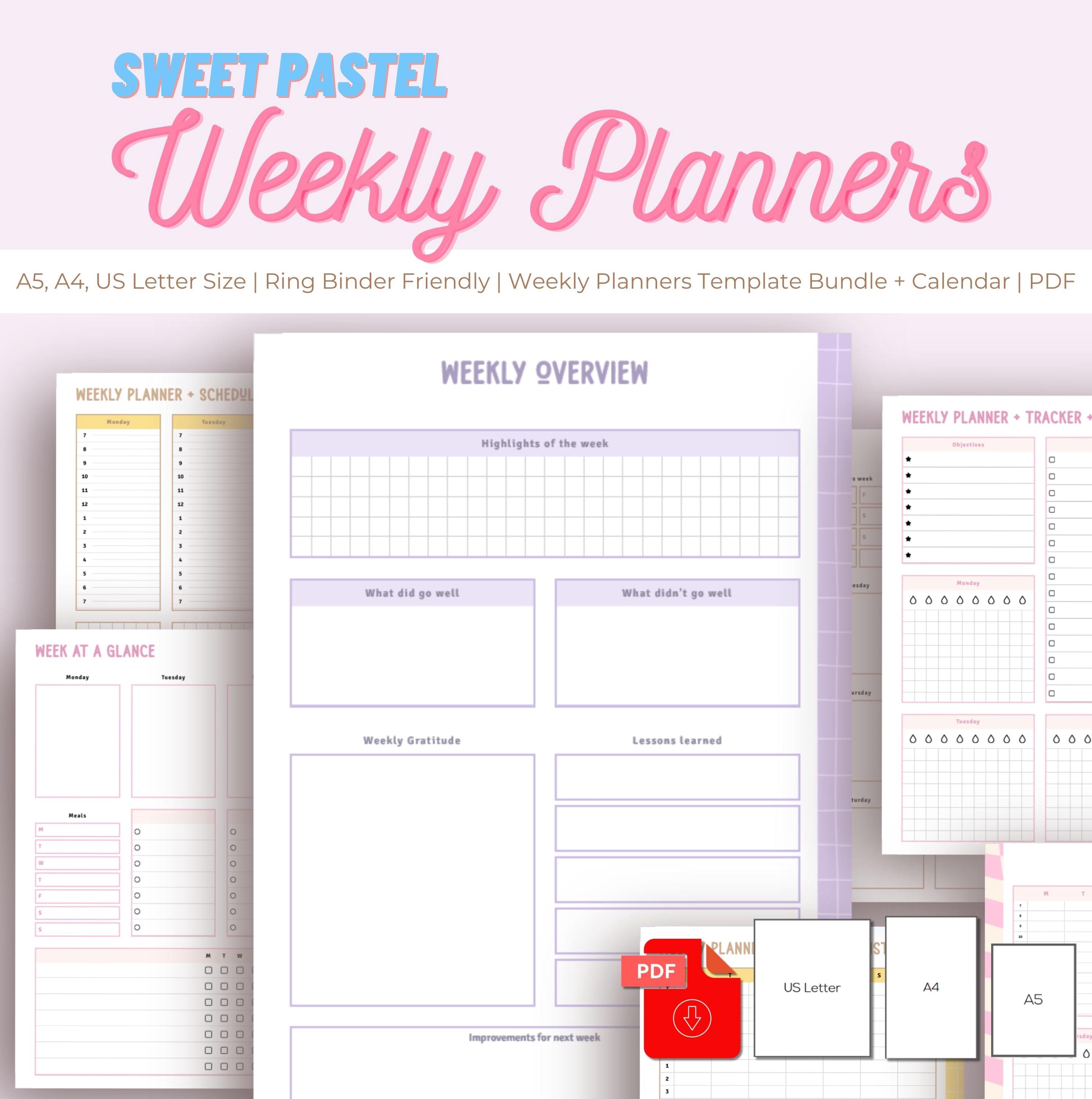 Cute Pastel Weekly Planner Bundle Template, Weekly Overview, Tracker ...