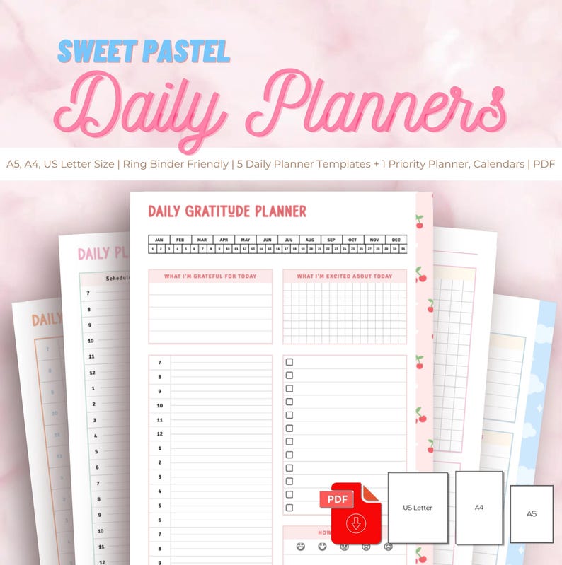 Cute Pastel Color Daily Planner Templates Bundle, 2025 2026 Calendar ...