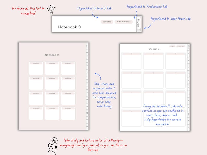 Pink Digital Notebook Samsung, Hyperlinked PDF All in One Student ...