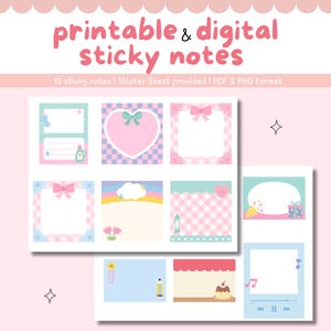 Kawaii Sticky Notes Bundle 12 Cute Pastel Doodle Designs Digital PNG ...