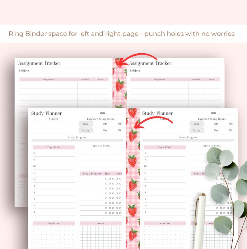 Printable Study Planner, School & College Organizer, Strawberry Pink ...