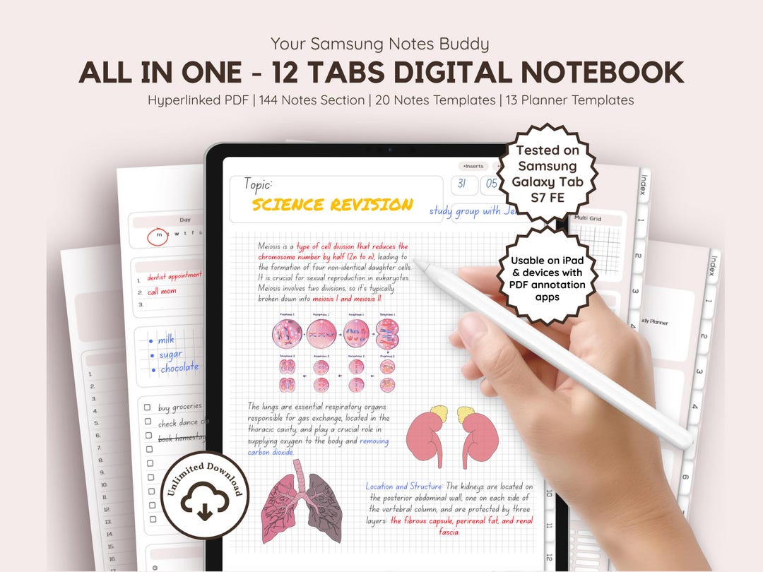 Pink Digital Notebook Samsung, Hyperlinked PDF All in One Student ...