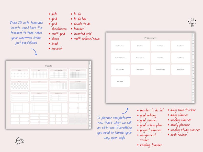 Landscape Pink Digital Notebook Samsung Hyperlinked PDF All in One ...