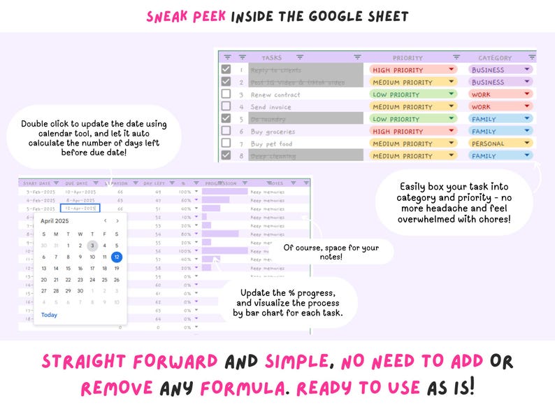ADHD Kawaii Task Manager, Cute Google Sheets Planner, Get Things Done ...