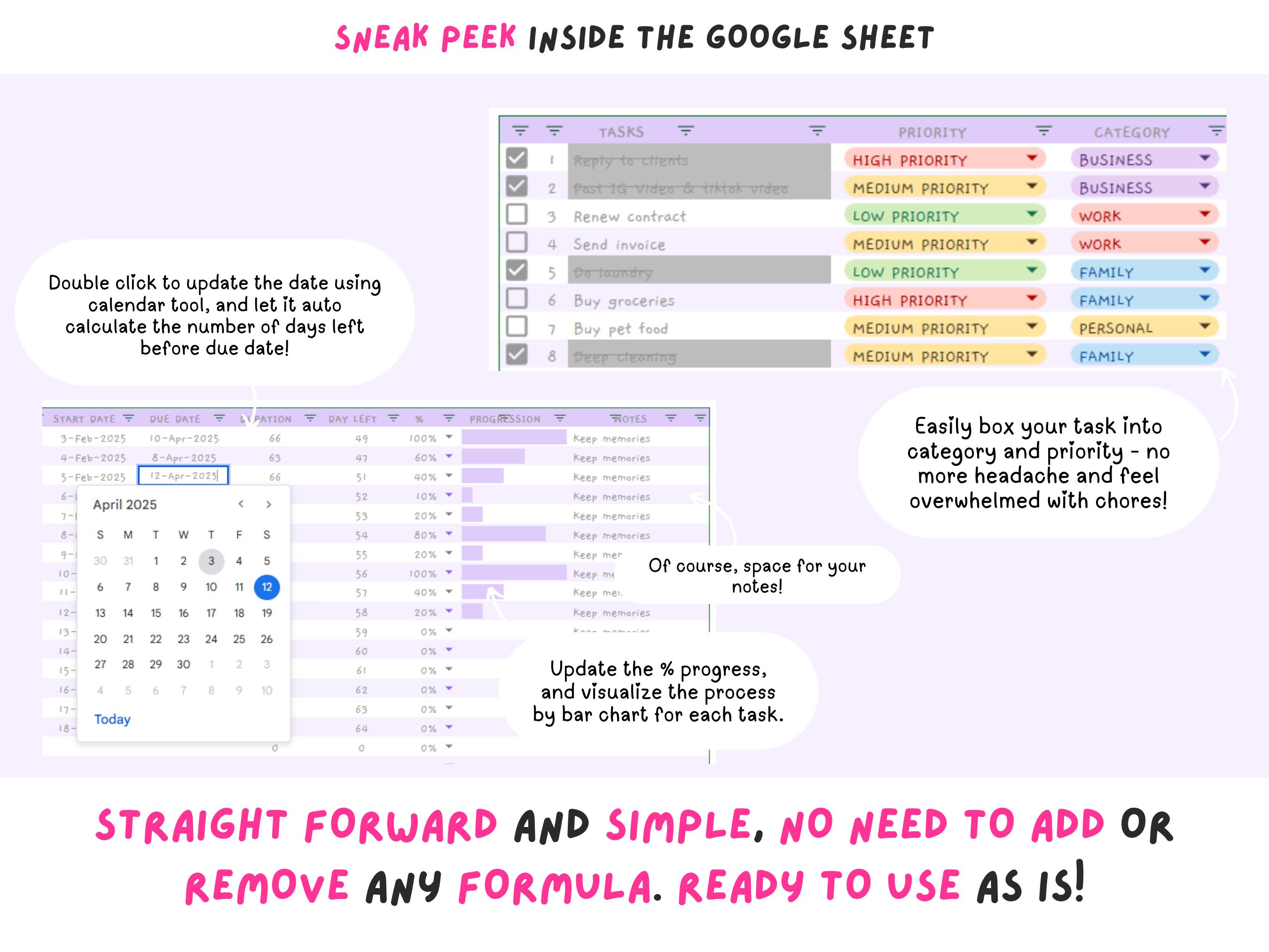 ADHD Kawaii Task Manager, Cute Google Sheets Planner, Get Things Done ...