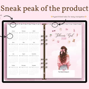 Pink Girly 2026 Digital Planner, Soft Cute Daily Hyperlinked Journal ...
