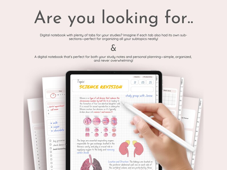 Pink Digital Notebook Samsung, Hyperlinked PDF All in One Student ...