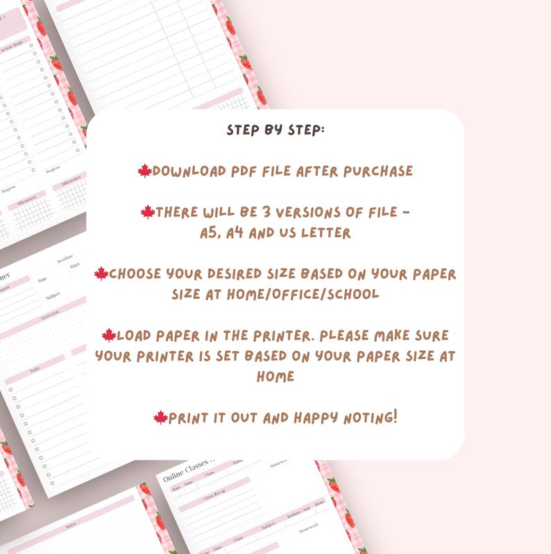 Printable Study Planner, School & College Organizer, Strawberry Pink ...