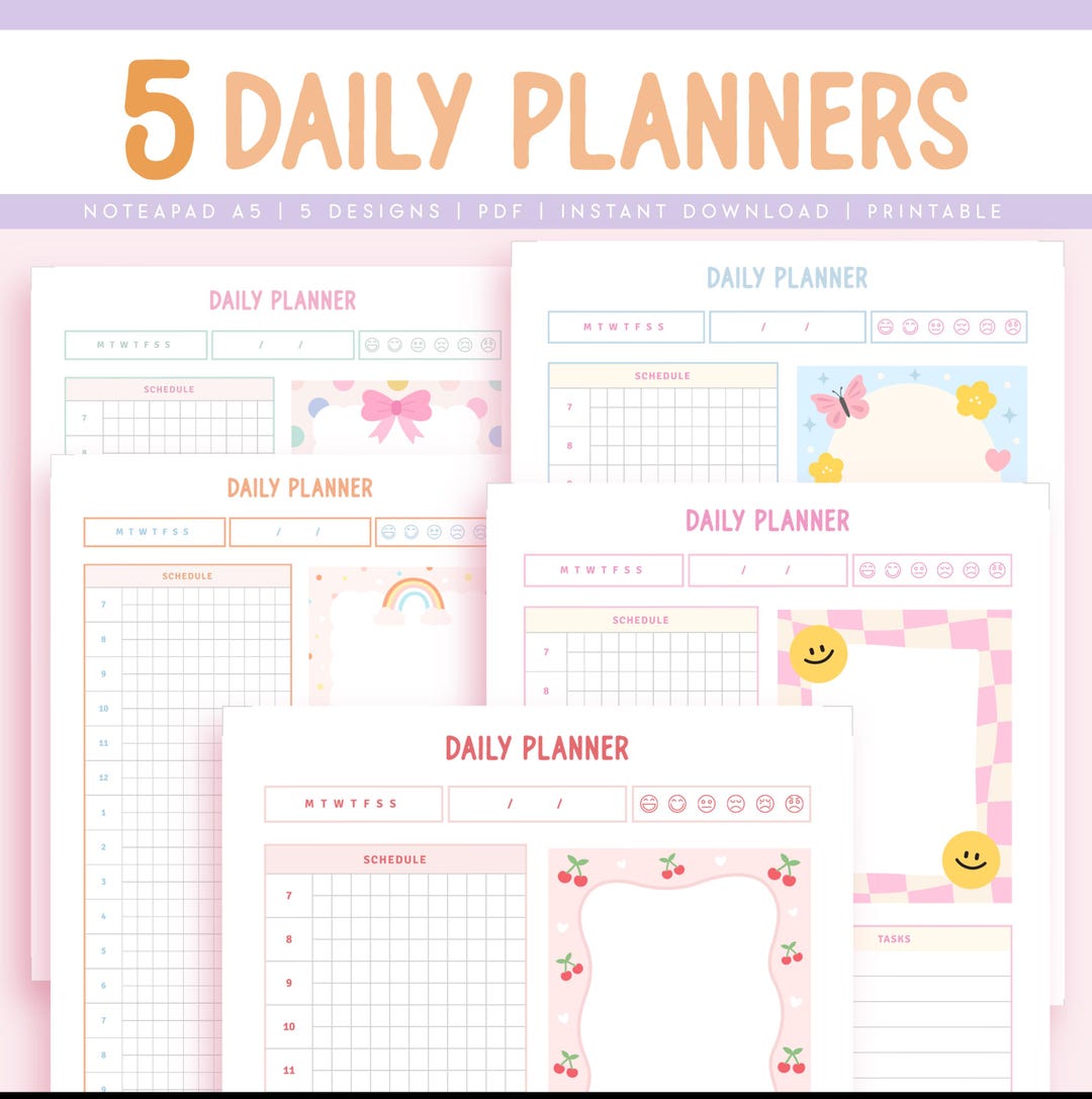 Cute Daily Planner, Kawaii Pastel Color PDF Daily Planner, Colorful ...
