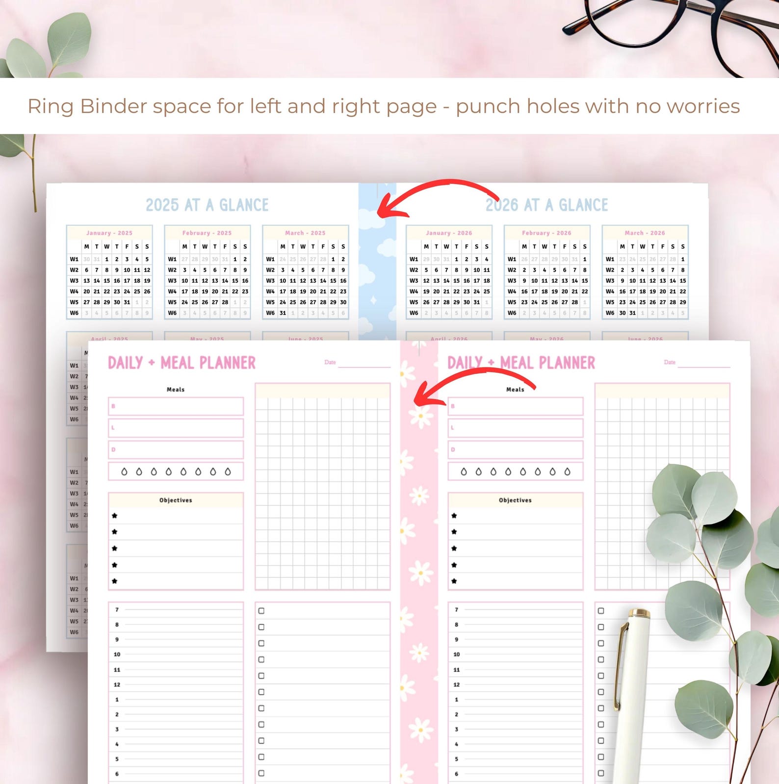 Cute Pastel Color Daily Planner Templates Bundle, 2025 2026 Calendar ...