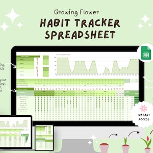 Daily Habit Tracker Growing Flower Spreadsheet, Monthly Weekly Habit ...