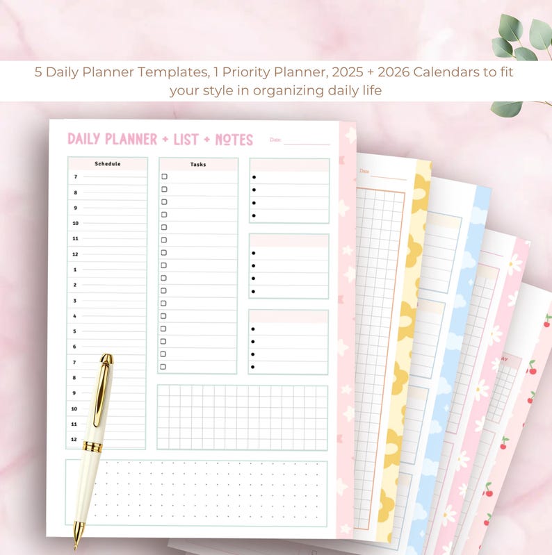 Cute Pastel Color Daily Planner Templates Bundle, 2025 2026 Calendar ...