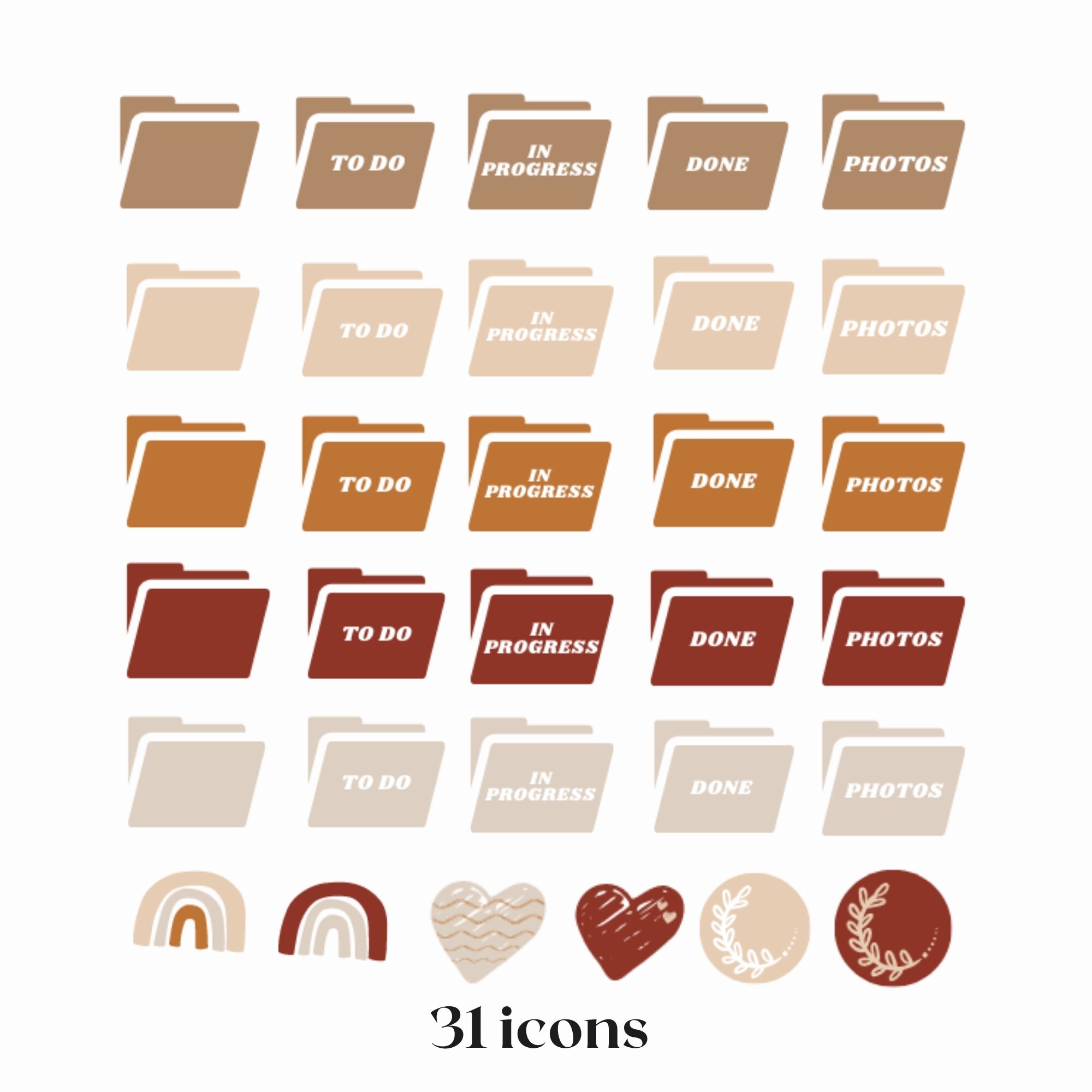 Boho Desktop Folder Icons Beige Brown Red Rainbow Heart - Etsy