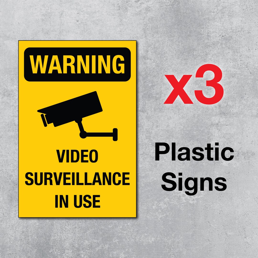 3 PACK WARNING CCTV Security Surveillance Camera in Use 5mm Thick ...