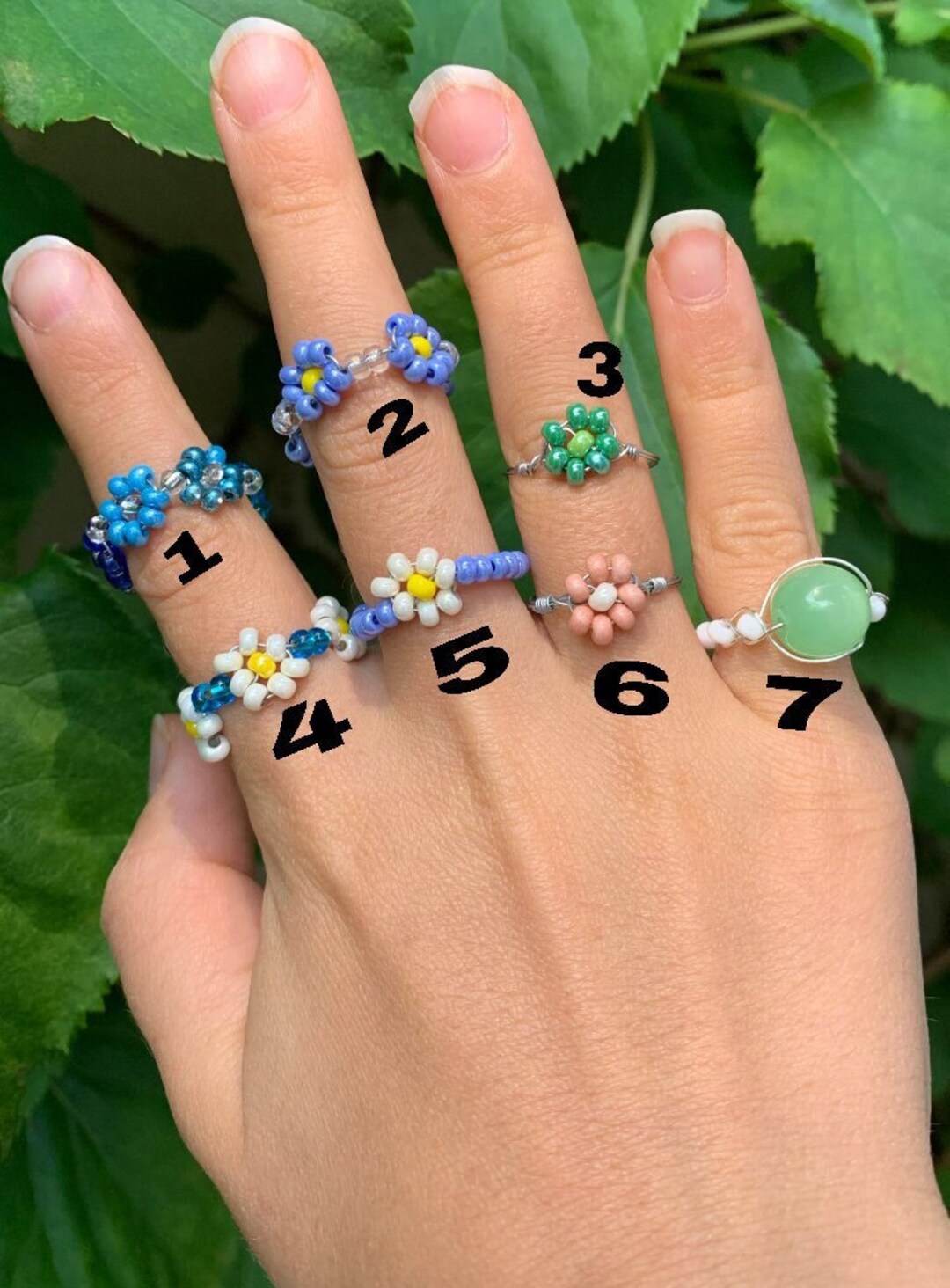 Glass Bead Rings | Flower Rings - Etsy