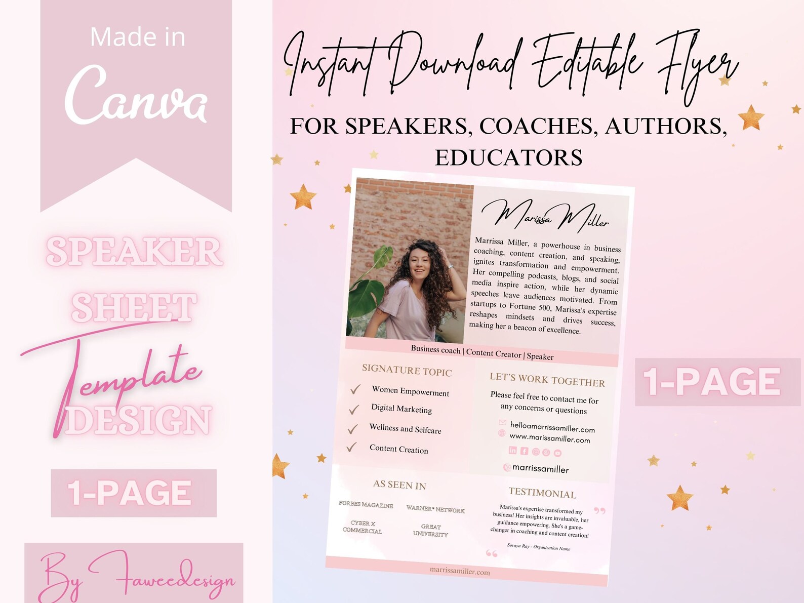 Printable Speaker Sheet Template Editable Keynote Speaker One Sheet ...