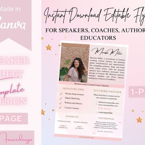 Printable Speaker Sheet Template Editable Keynote Speaker One Sheet ...