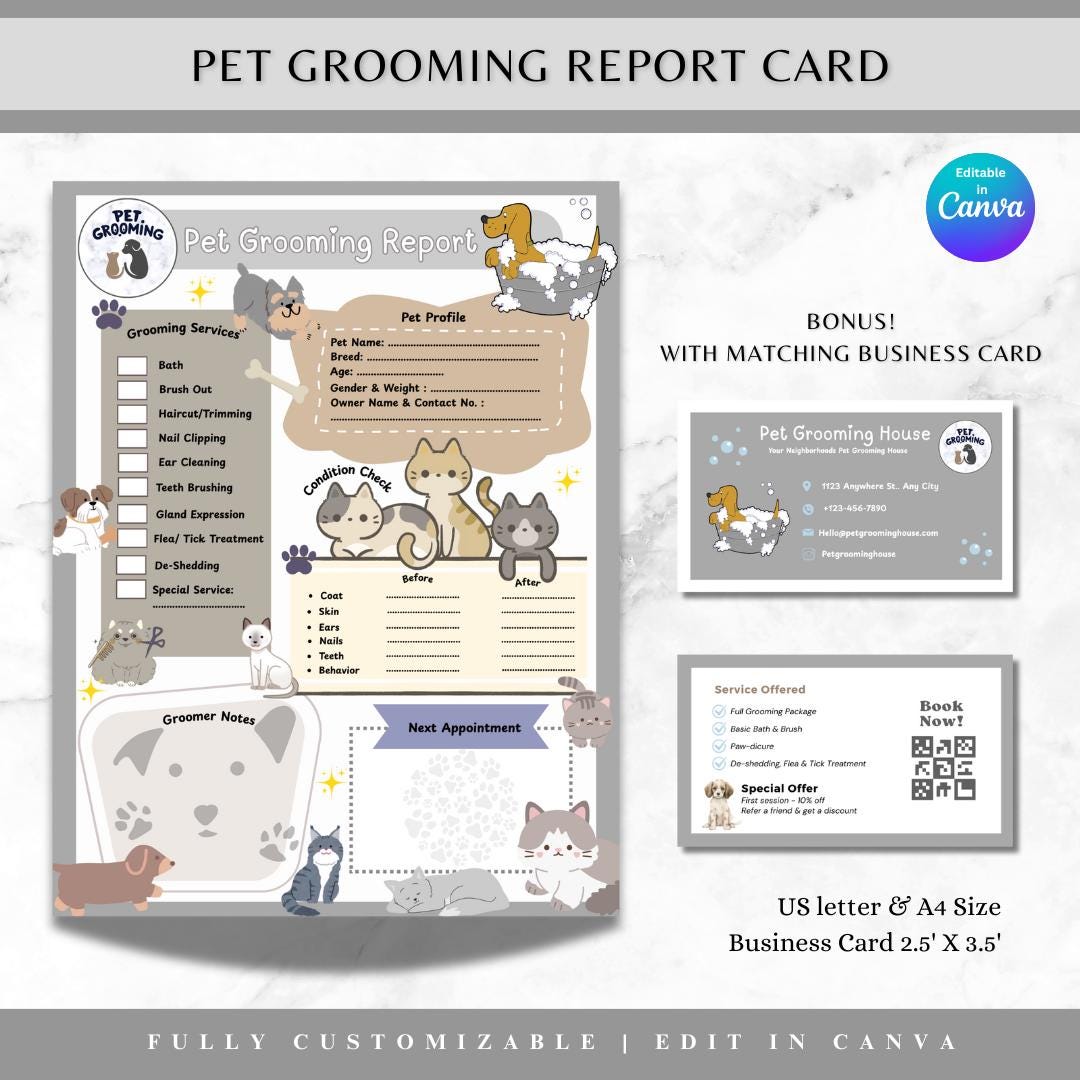 Pet Grooming Report Card Template Dog Grooming Form Pet Spa Form Pet ...
