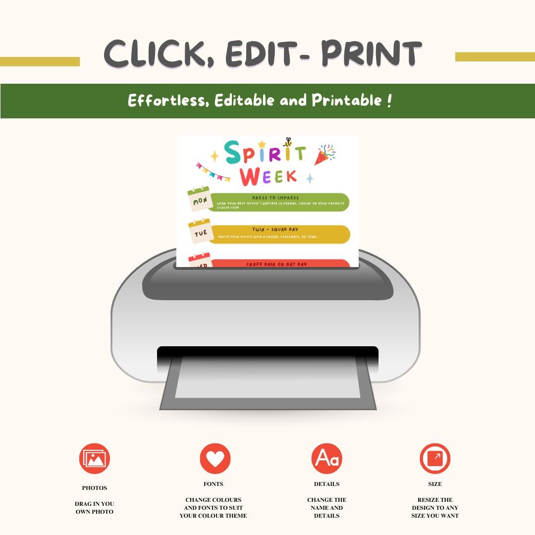 Editable Spirit Week Template School Newsletter Weekly Calendar School ...