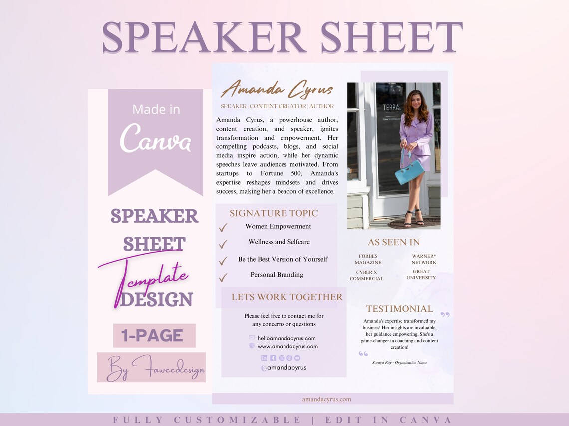 Printable Speaker Sheet Template Editable Keynote Speaker One Sheet ...