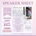 Printable Speaker Sheet Template Editable Keynote Speaker One Sheet Conference Speaker ...
