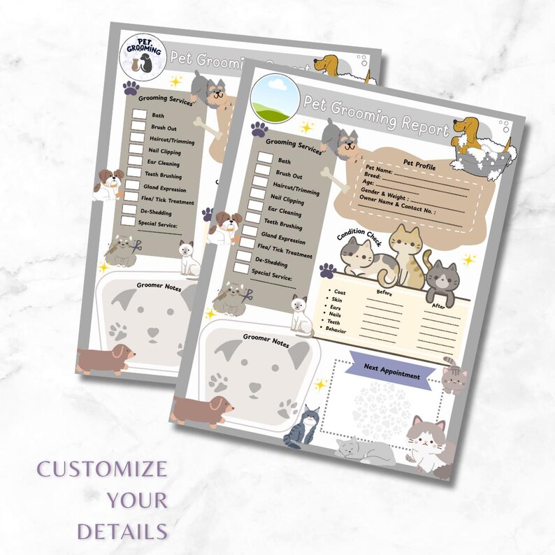 Pet Grooming Report Card Template Dog Grooming Form Pet Spa Form Pet ...